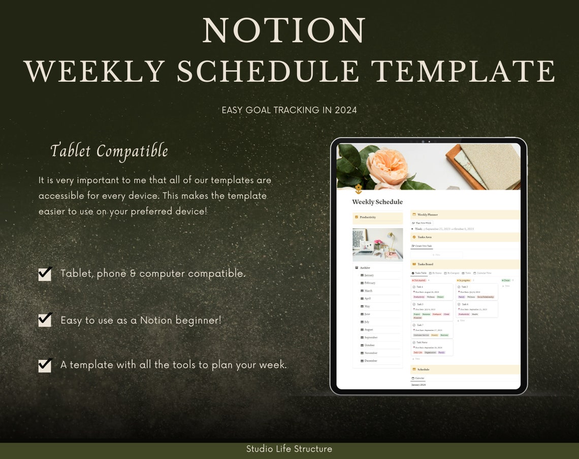 Notion Weekly Schedule Template Notion Schedule Planner Monthly ...