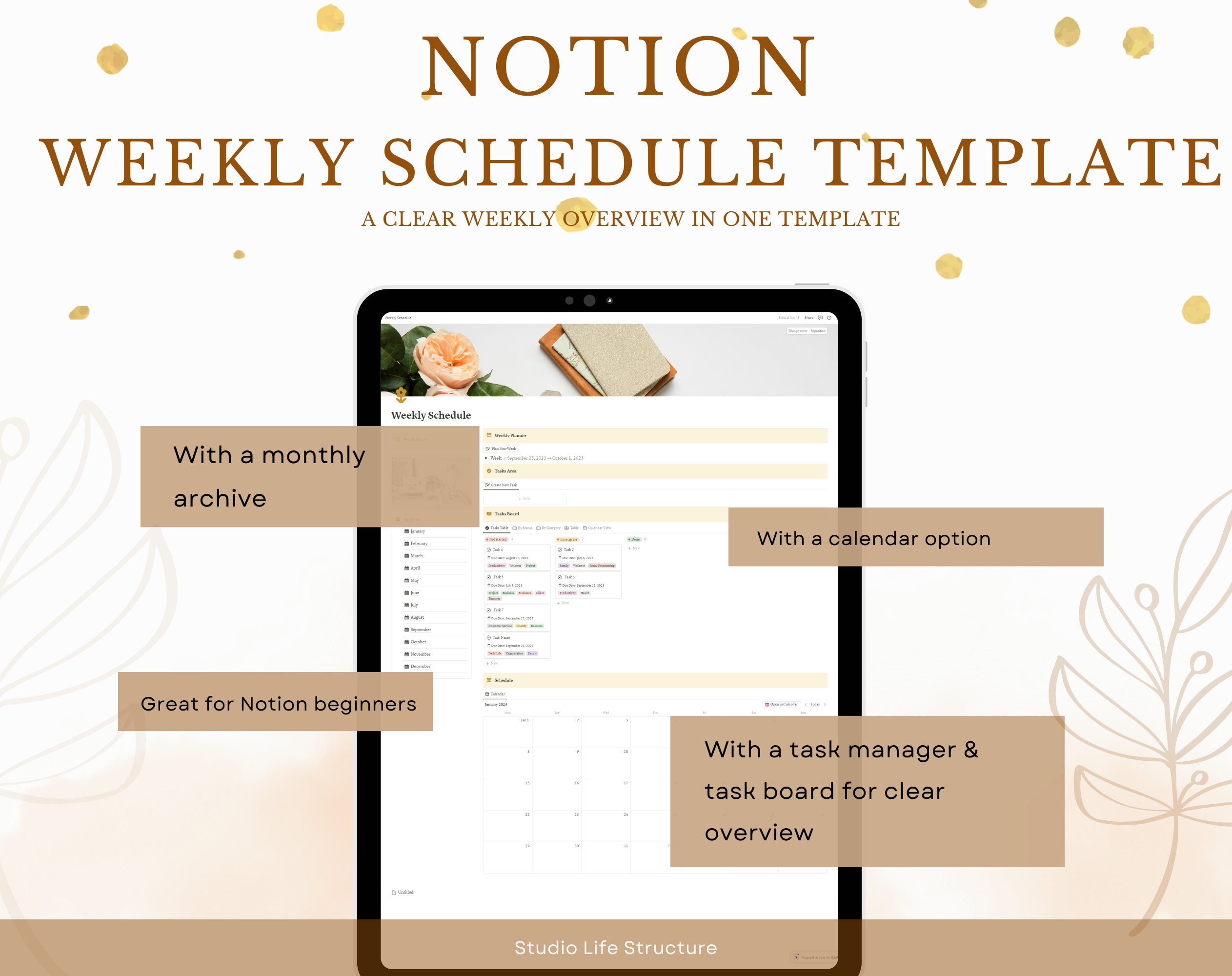 Notion Weekly Schedule Template | Notion Schedule Planner | Monthly ...