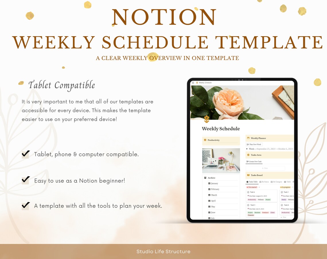 Notion Weekly Schedule Template | Notion Schedule Planner | Monthly ...