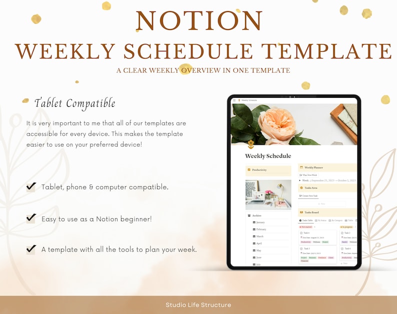Notion Weekly Schedule Template | Notion Schedule Planner | Monthly ...