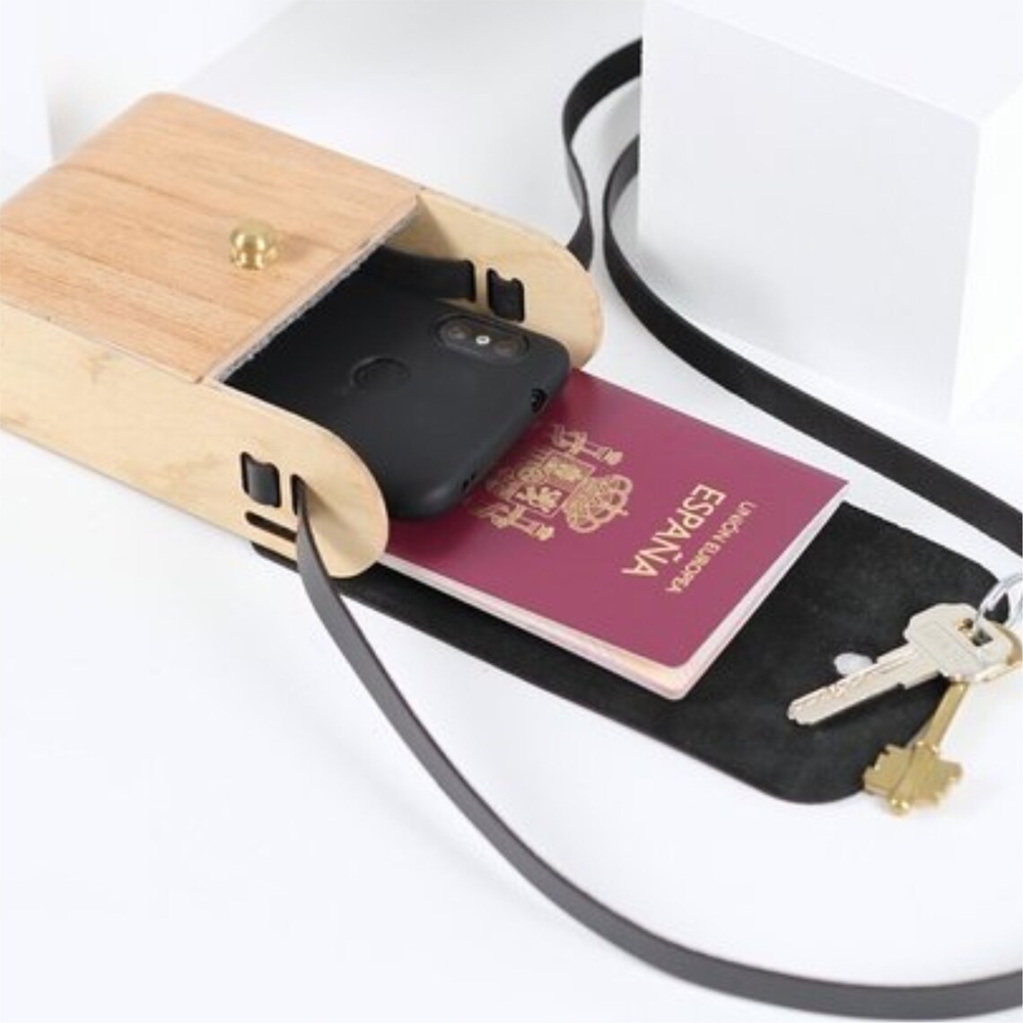 Mini Cellphone Bag, Celhpone Bag, Pellphone Purse, Wood and Leather ...