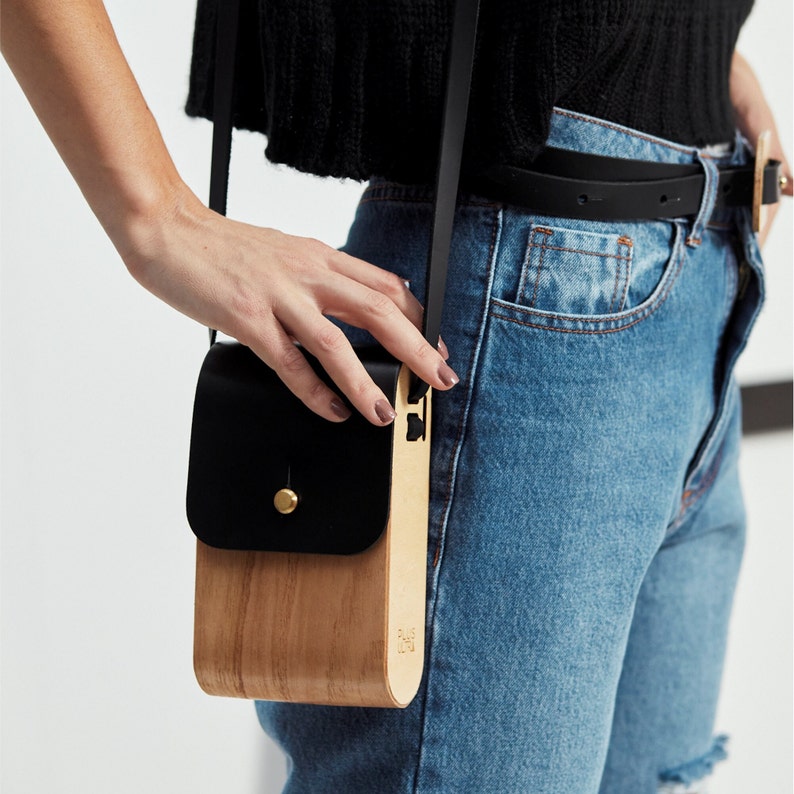 Mini Cellphone Bag, Celhpone Bag, Pellphone Purse, Wood and Leather ...
