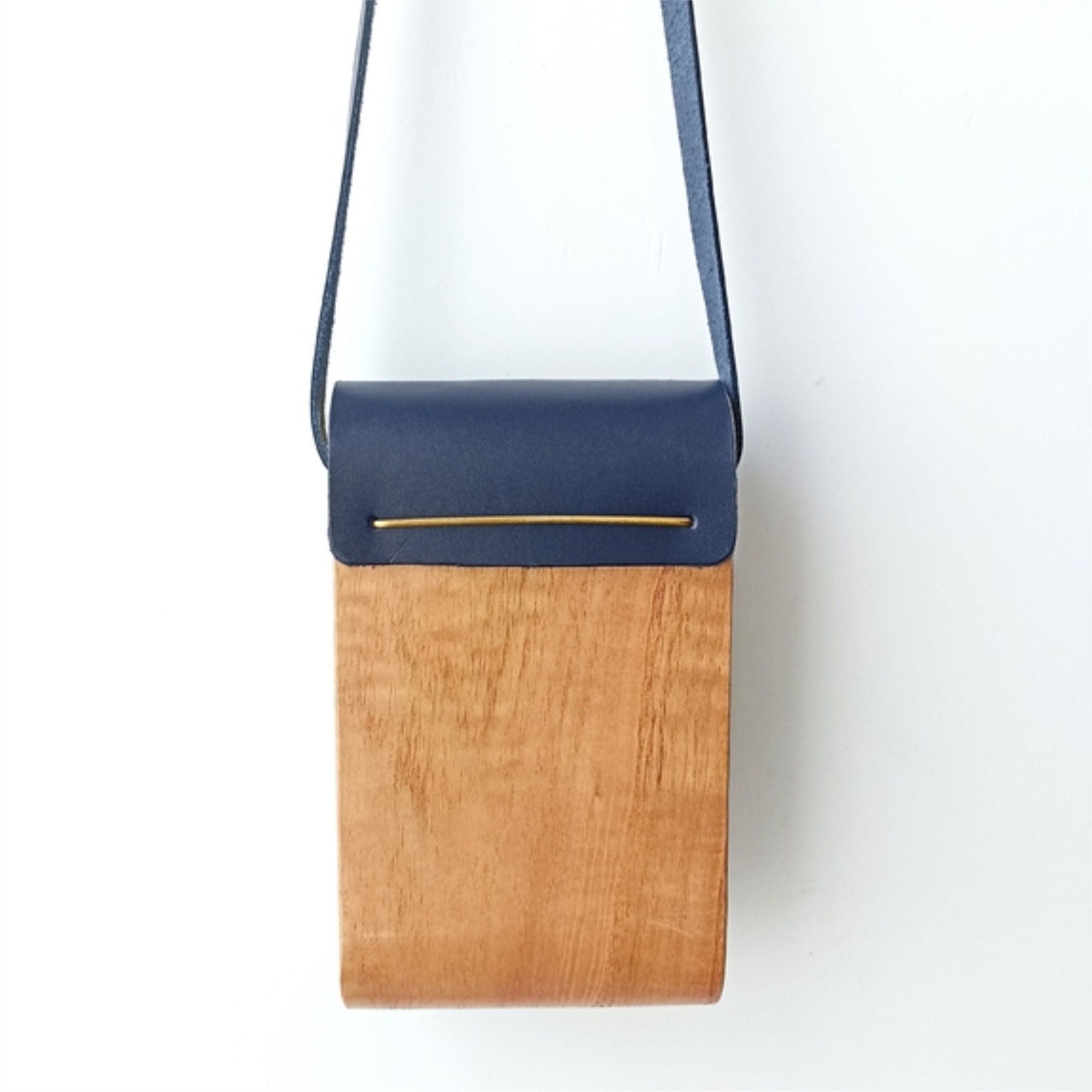 Blue Mini Bag, Taupe Crossbody, Navy Leather and Wood Bag, Wooden Bag ...