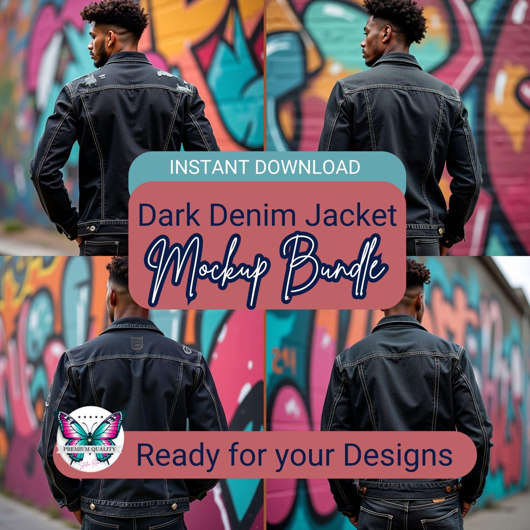 Dark Jean Jacket Mockup-denim Jacket Mockup-back View Jacket Mockup ...