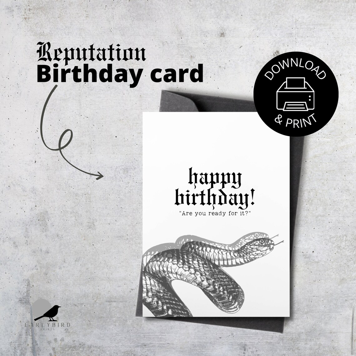 Printable Taylor Swift Reputation Birthday Card, Instant Download - Etsy