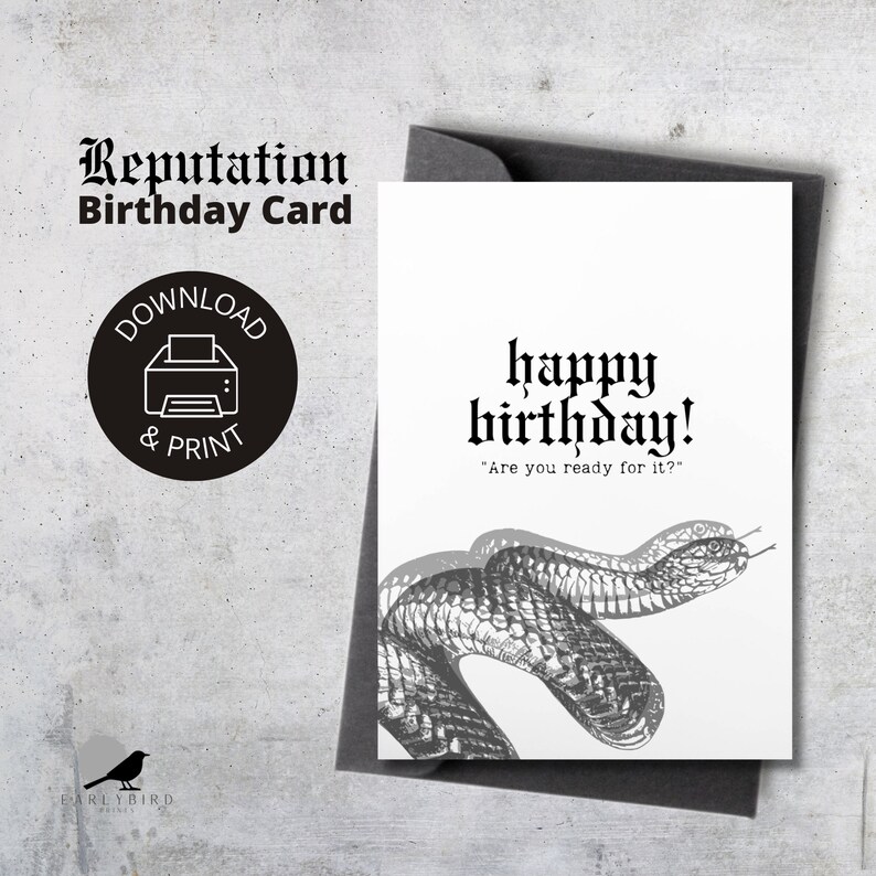 Printable Taylor Swift Reputation Birthday Card, Instant Download - Etsy