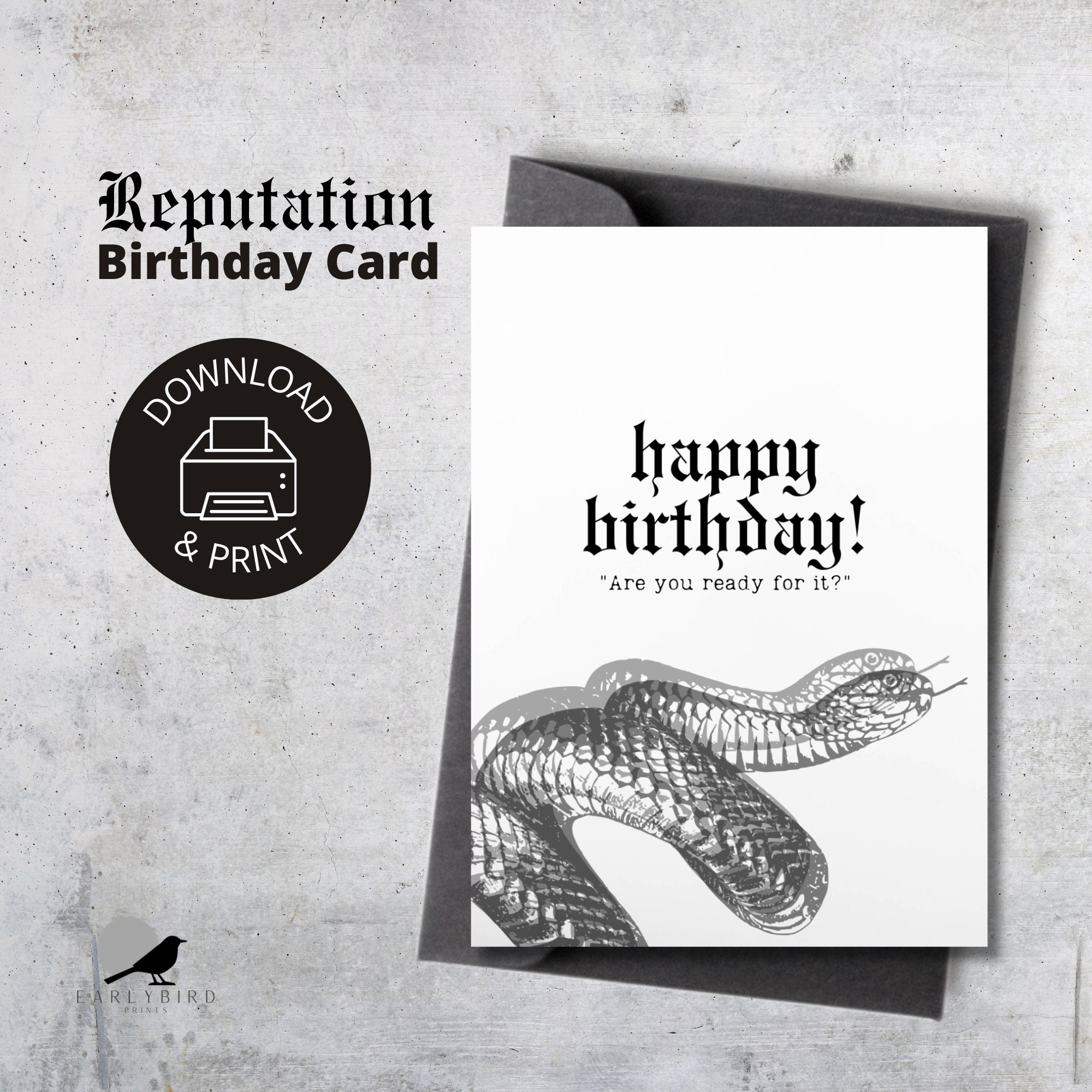 Printable Taylor Swift Reputation Birthday Card, Instant Download - Etsy