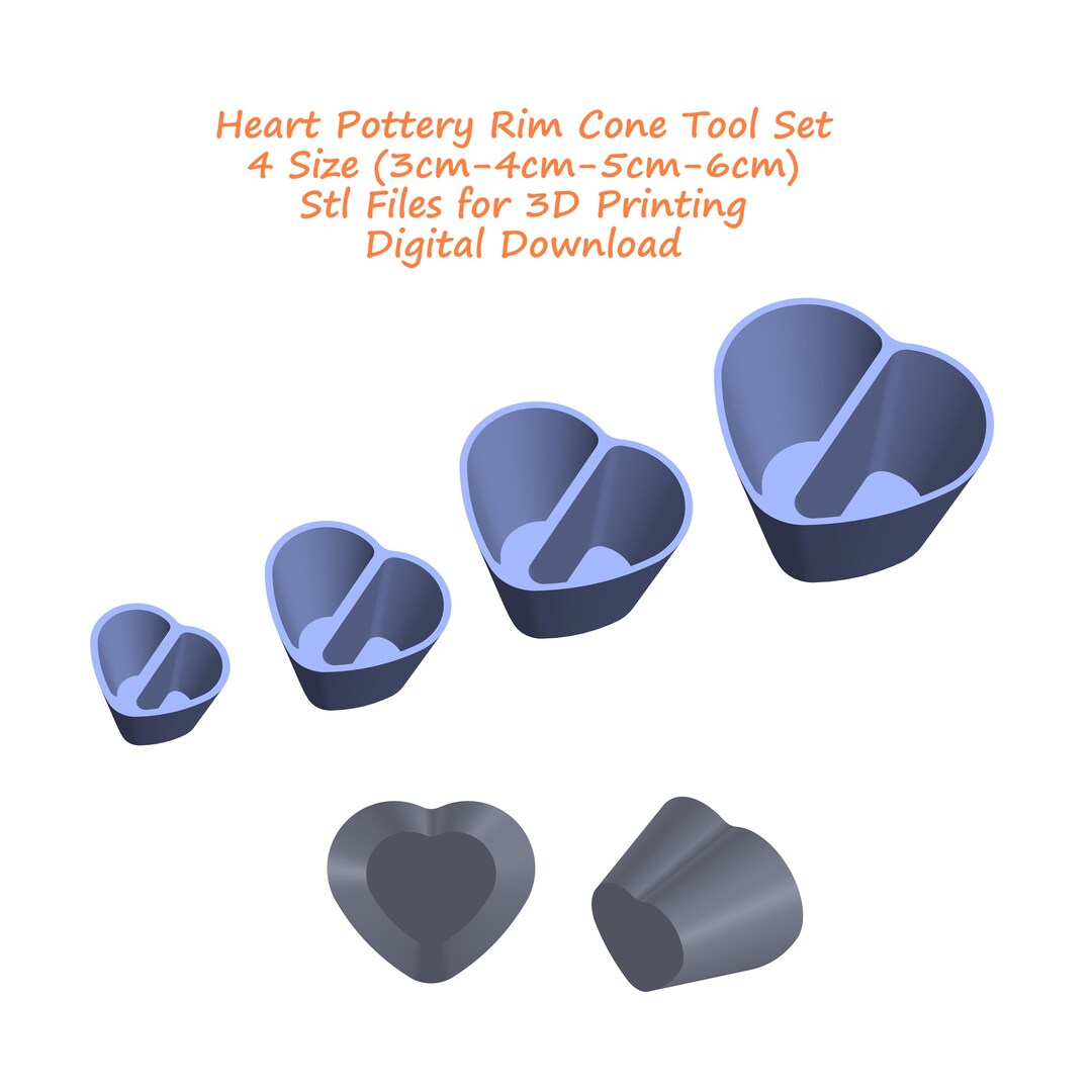 Heart Pottery Rim Cone Tool Set | STL Files for 3D Printing | Pottery ...