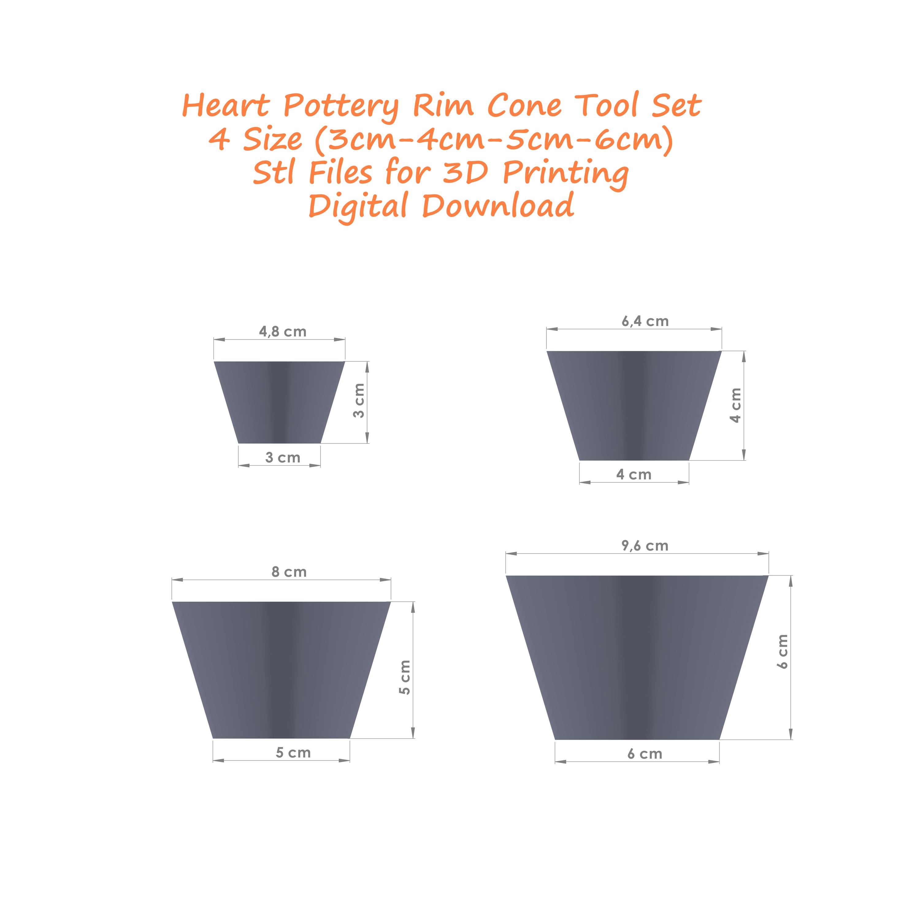 Heart Pottery Rim Cone Tool Set | STL Files for 3D Printing | Pottery ...