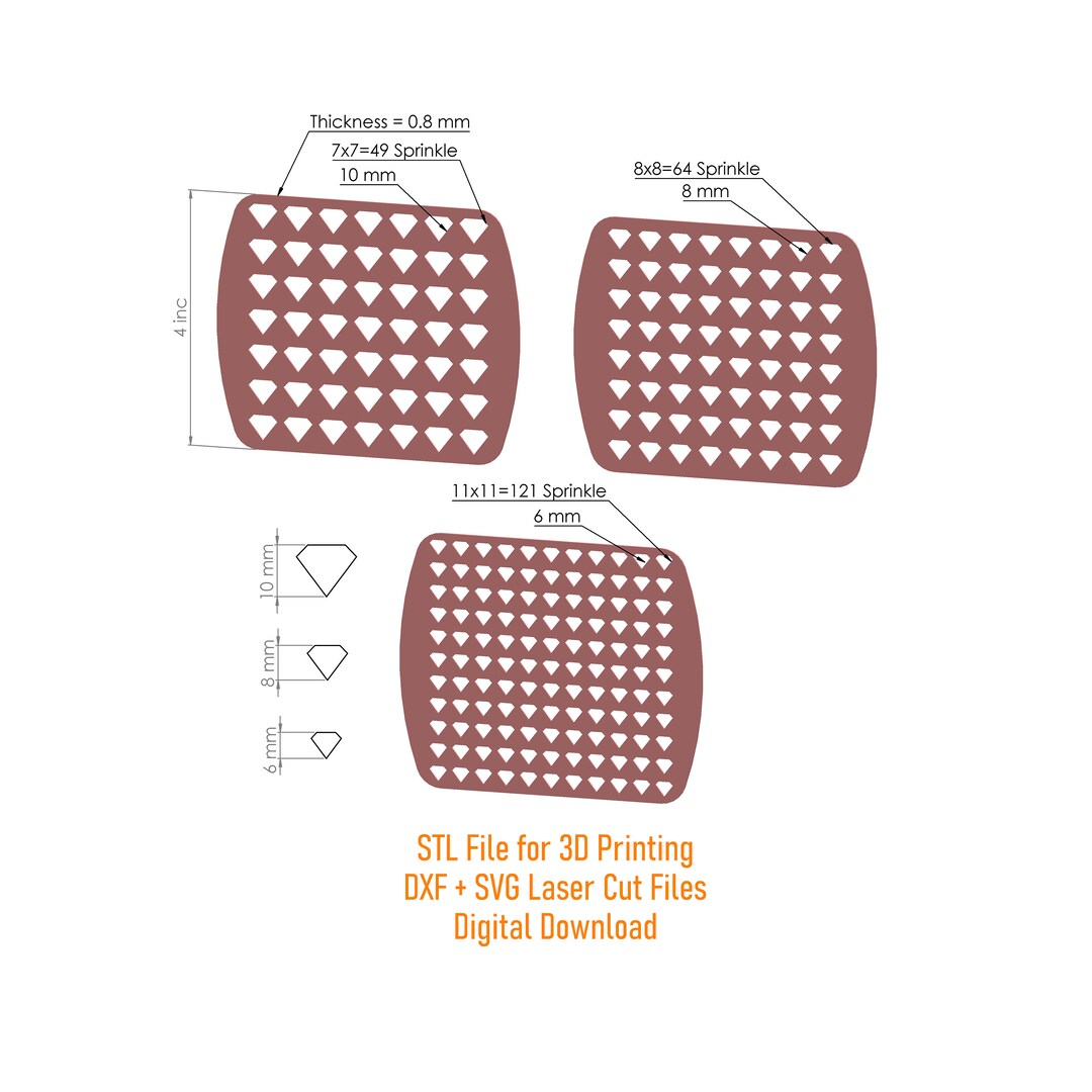 Diamond Sprinkle Stencil Stl File (3 Size) | Sprinkle Stencil Dxf Svg ...