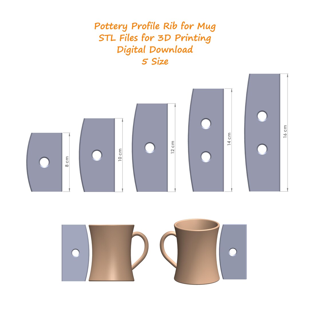 Pottery Mug Profile Rip Set | Pottery Tool 3d Printer Stl File ...