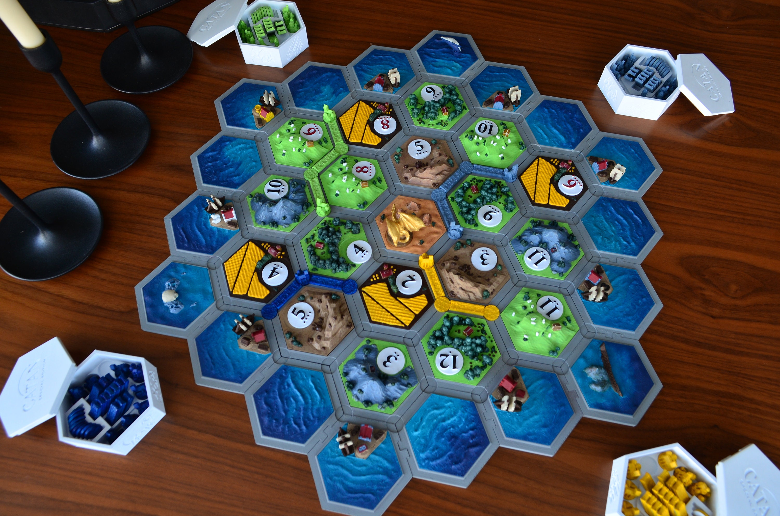 Catan Style 3D Board Game (unpainted, With Color Printed Game Pieces ...