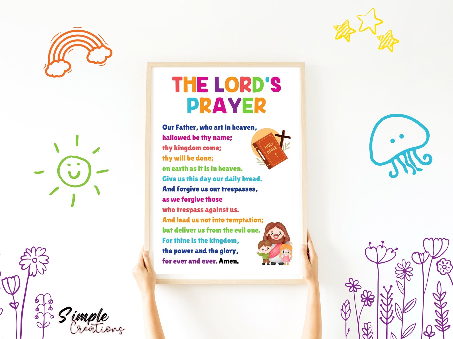 The Lord's Prayer Poster: Rainbow Kids Bible Verse (digital Download ...