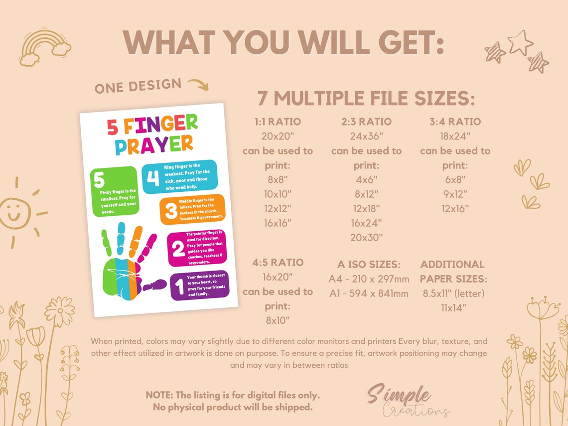 Five Finger Prayer Poster: Rainbow Christian Kids Bible Verse (digital ...
