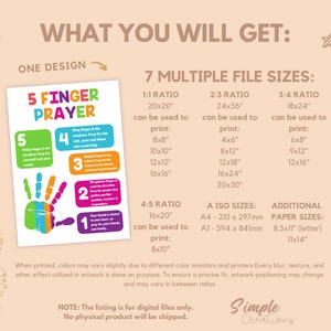 Five Finger Prayer Poster: Rainbow Christian Kids Bible Verse (digital ...