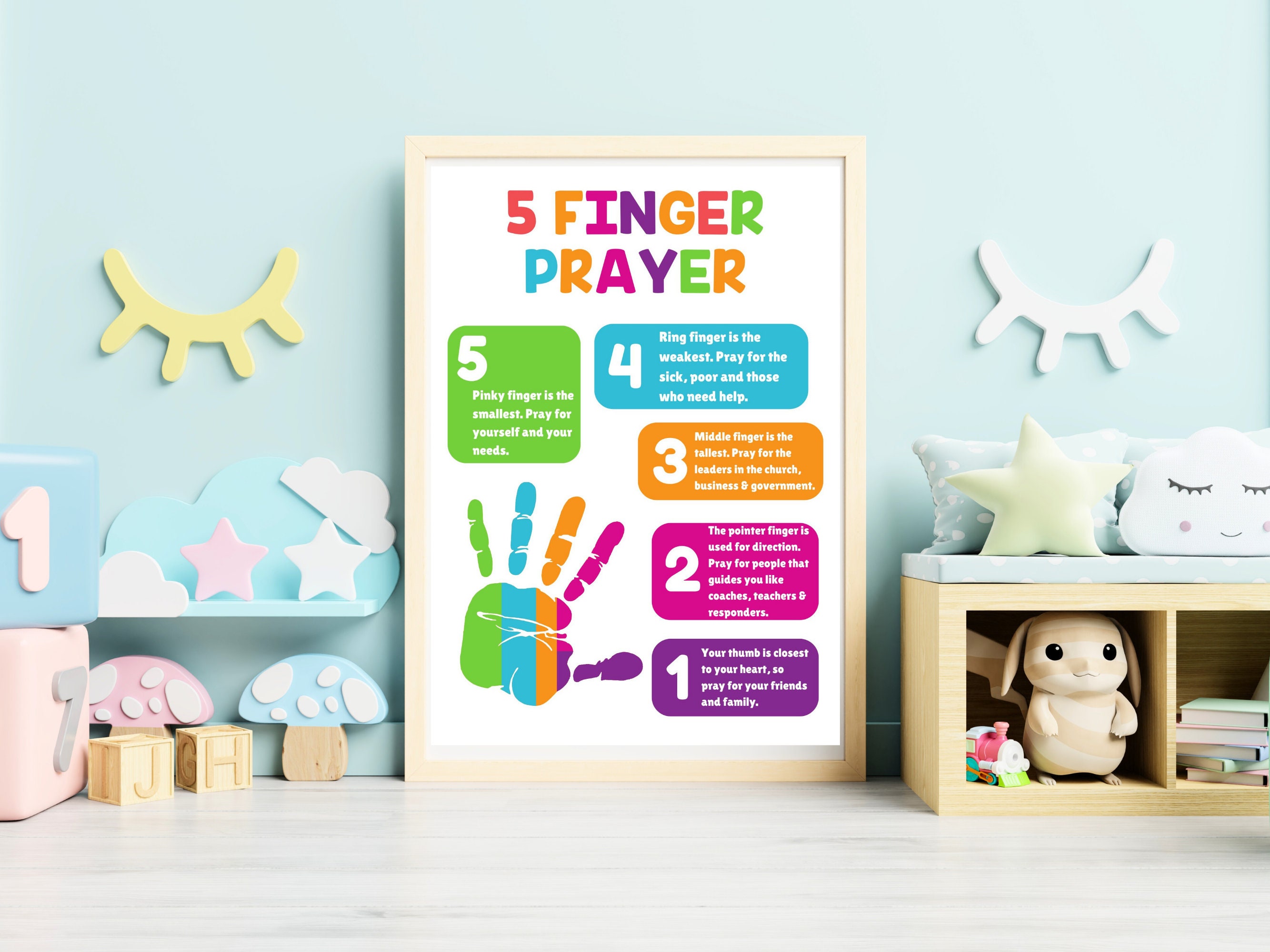 Five Finger Prayer Poster: Rainbow Christian Kids Bible Verse (digital ...