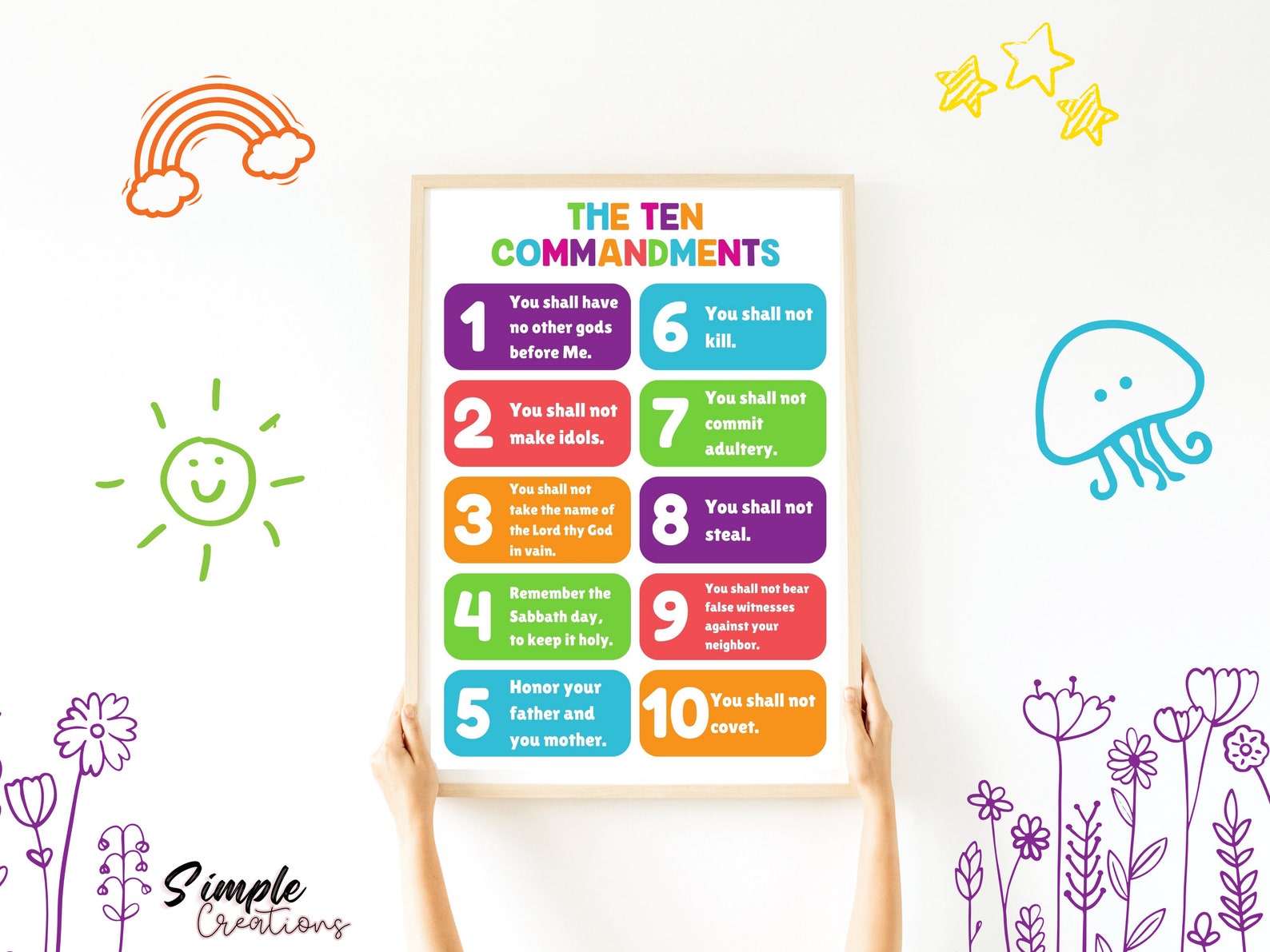 Ten Commandments Poster: Rainbow Kids Bible Verse (digital Download) - Etsy