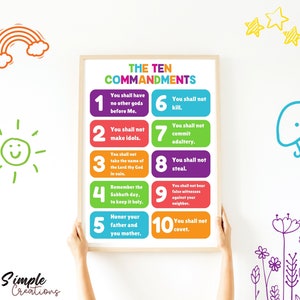 Ten Commandments Poster: Rainbow Kids Bible Verse (digital Download) - Etsy