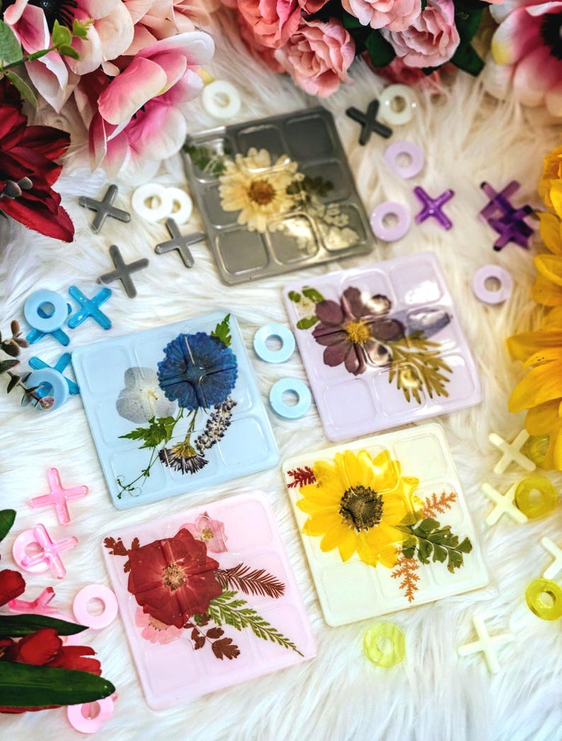Handmade Real Pressed Flowers Travel Size Resin Tic-tac-toe Board - Etsy
