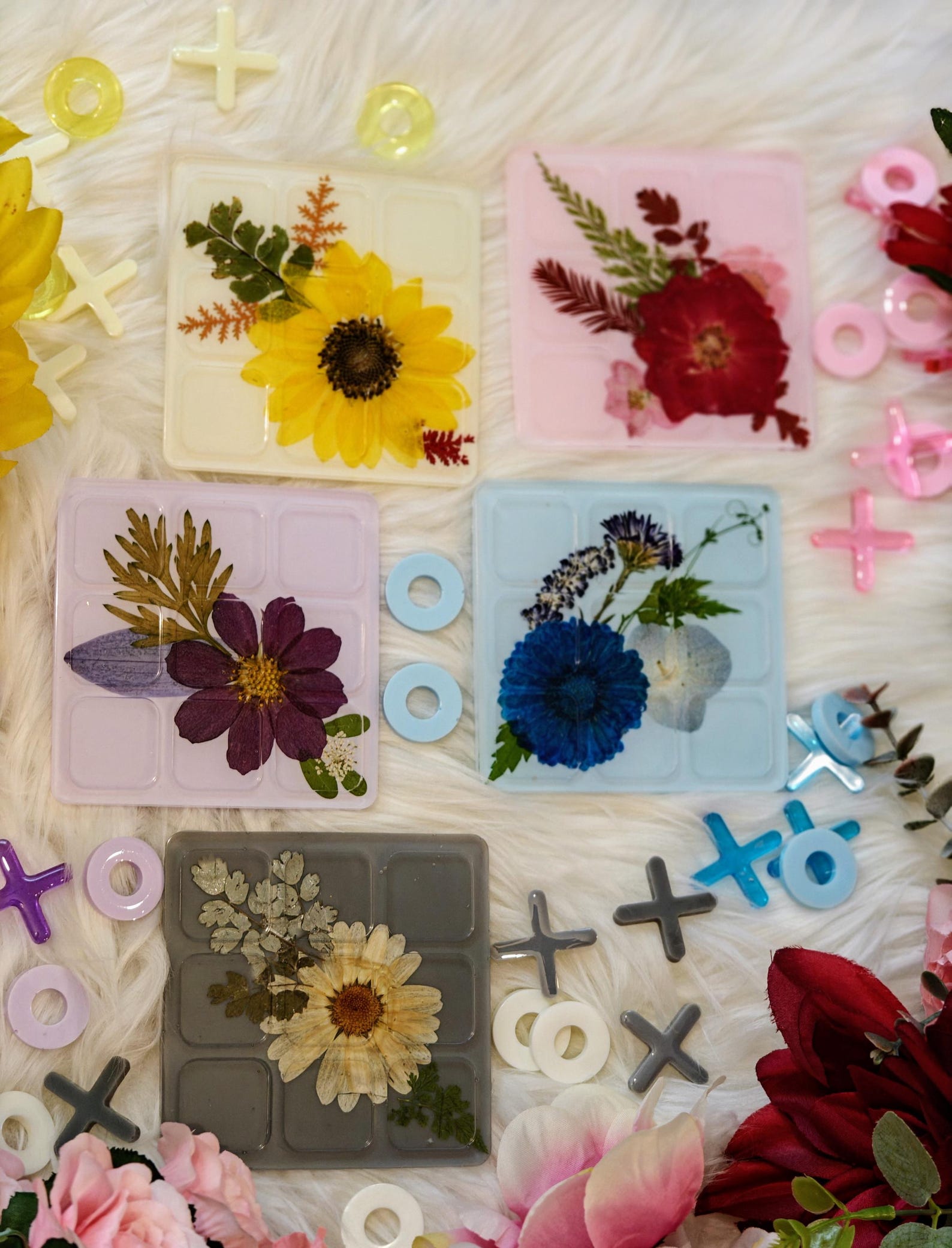 Handmade Real Pressed Flowers Travel Size Resin Tic-tac-toe Board - Etsy
