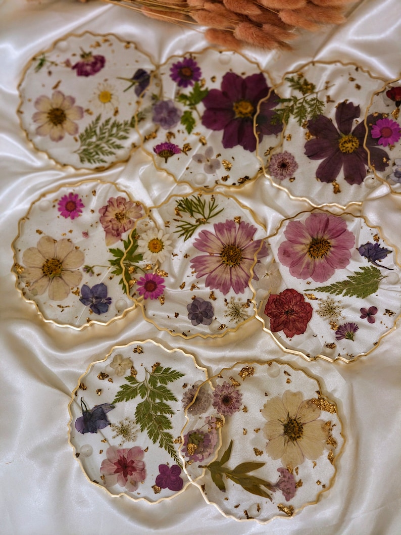 Purple Resin Real Pressed Flowers Coasters - Etsy