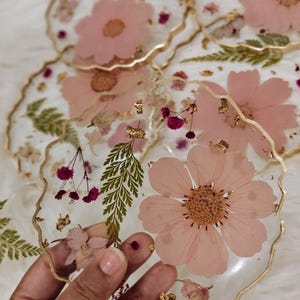 Pink Resin Real Pressed Flowers Coasters - Etsy