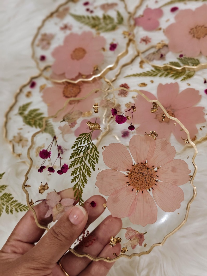 Pink Resin Real Pressed Flowers Coasters - Etsy
