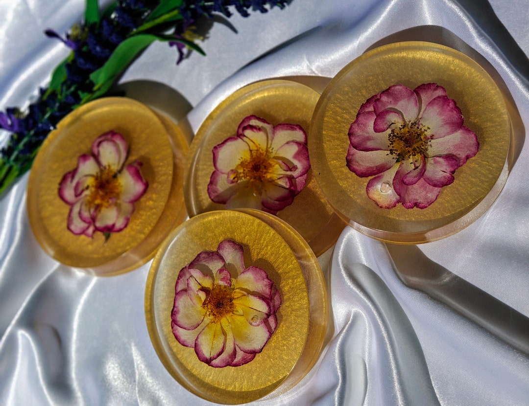 Real 3d Double Delight Preserved Roses Coasters Coasters Resin Coasters ...