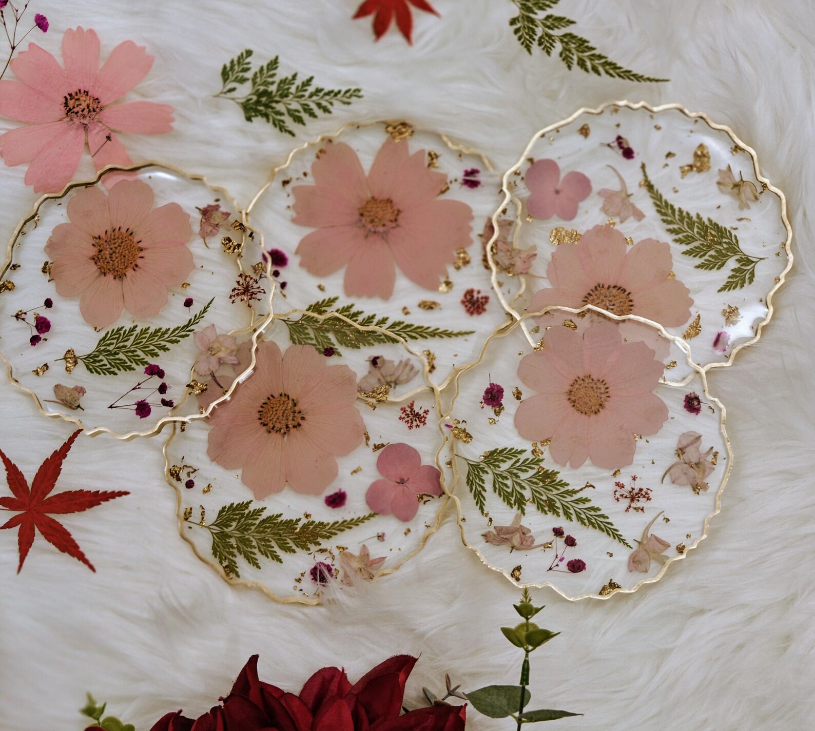Pink Resin Real Pressed Flowers Coasters - Etsy