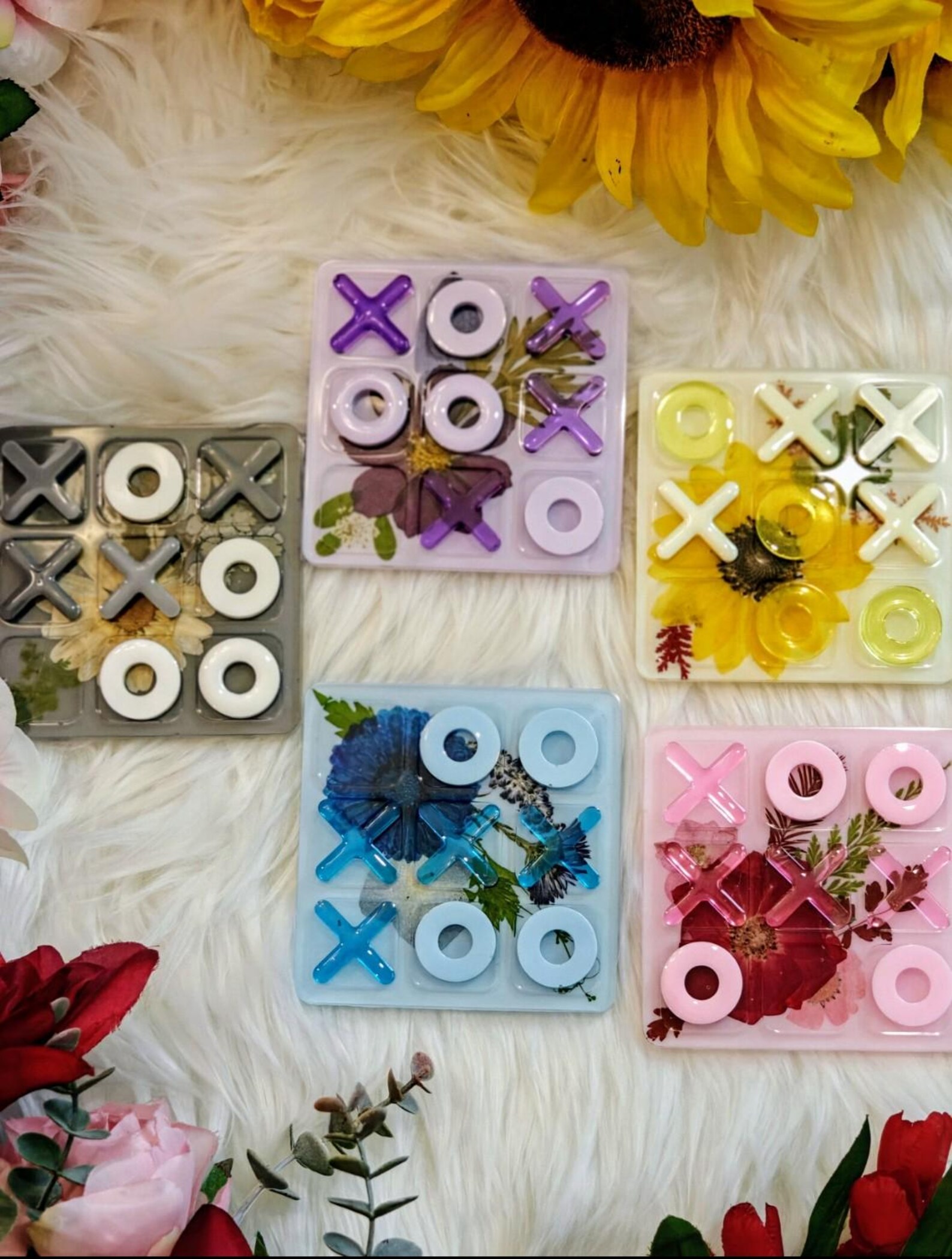 Handmade Real Pressed Flowers Travel Size Resin Tic-tac-toe Board - Etsy