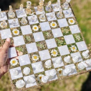 Large Floral Resin Chess Board Set: Elegant Game Room Decor (12x12") - Etsy