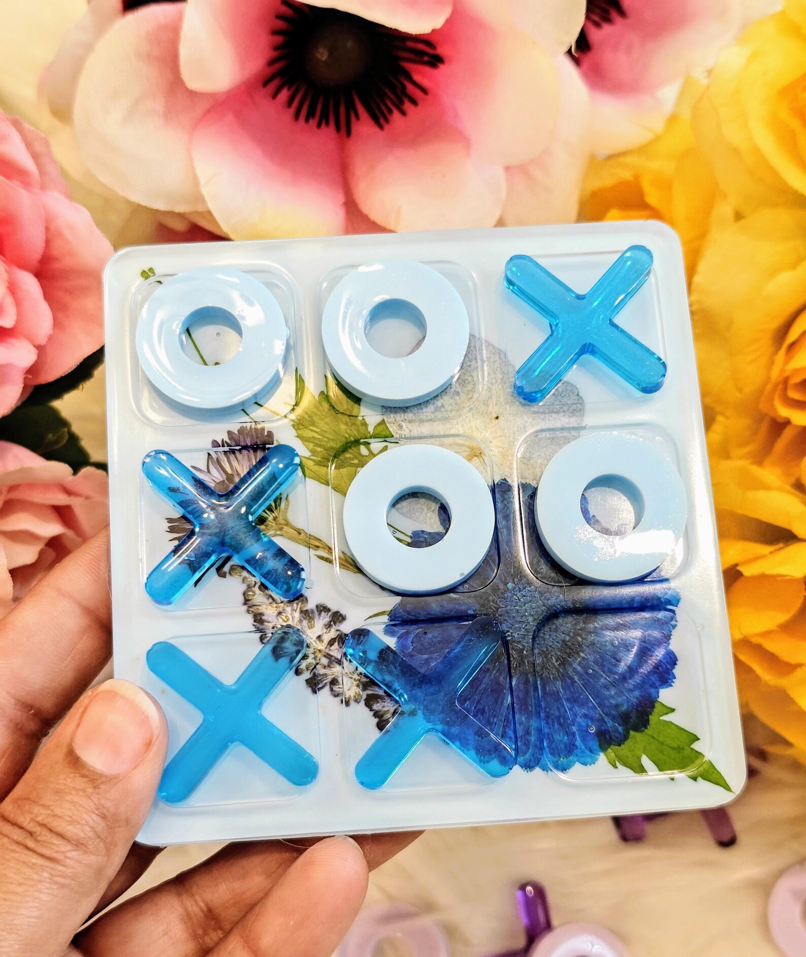 Handmade Real Pressed Flowers Travel Size Resin Tic-tac-toe Board - Etsy