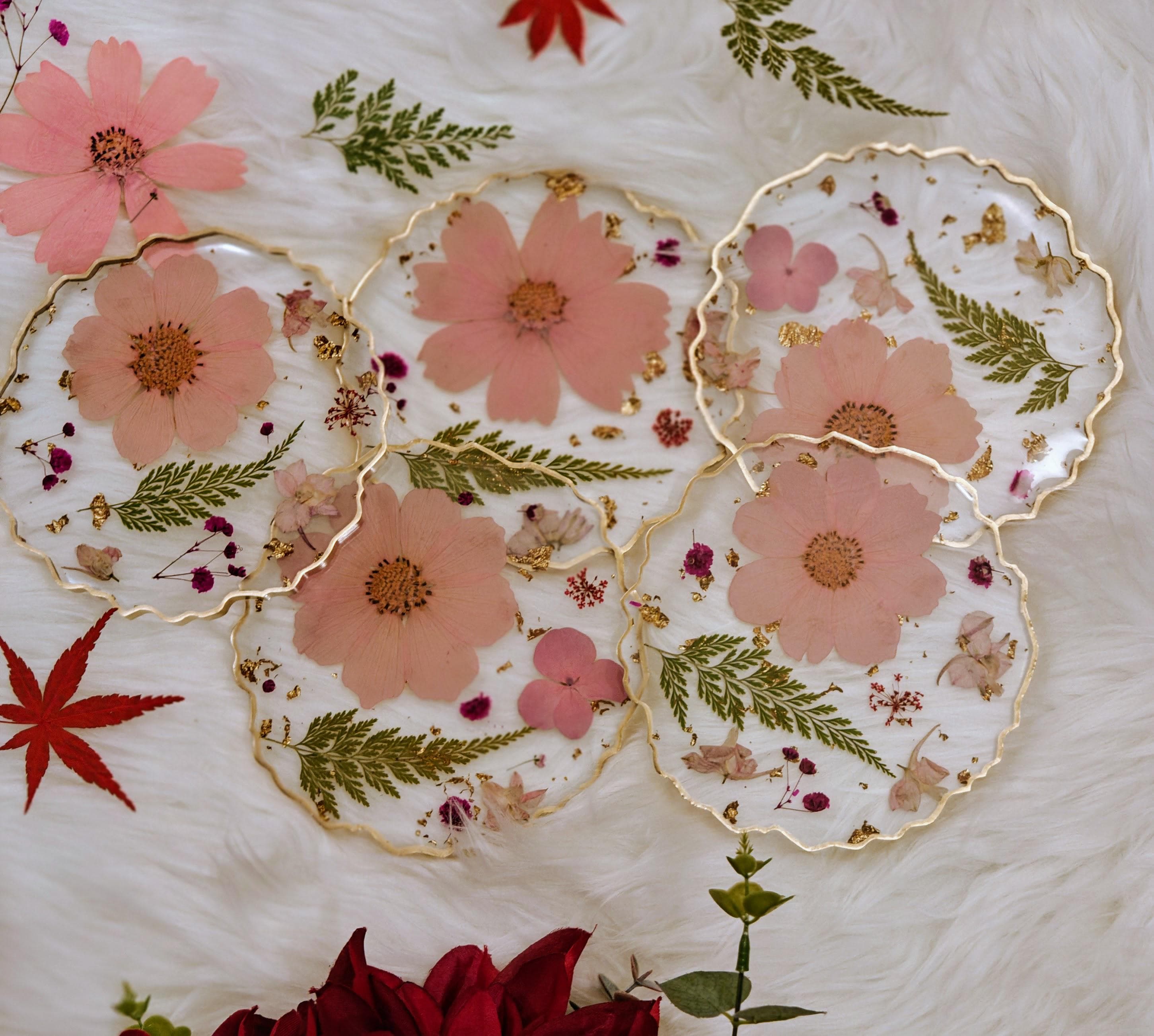 Pink Resin Real Pressed Flowers Coasters - Etsy