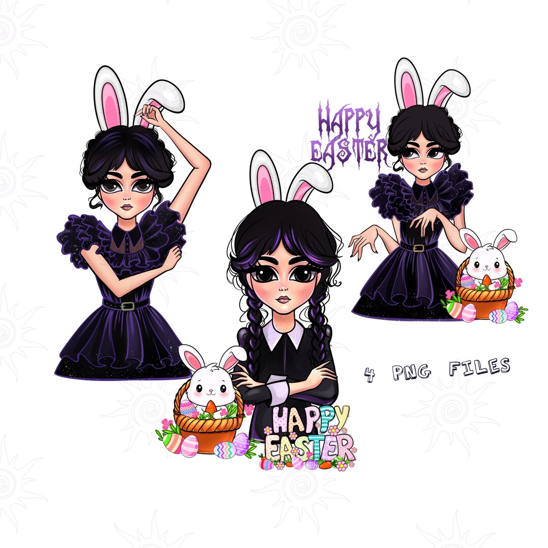 Easter Wednesday Bundle of 4 PNG, Girl Bunny Wednesday, Addams Happy ...