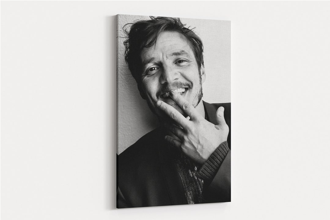 Pedro Pascal Smiling Iconic Celebrity Wall Art, Famous Portrait Canvas ...