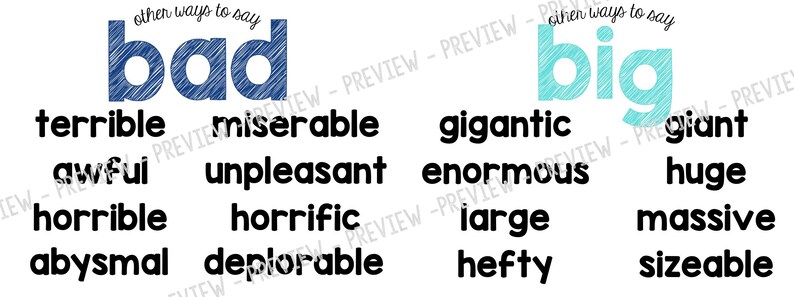 Synonyms - Other Ways to Say Boring Words Posters - Etsy