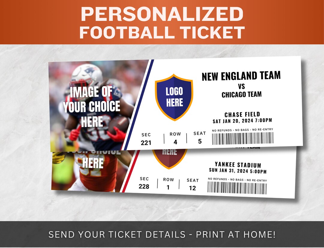 Custom Football Ticket NFL Tickets Baseball Basketball Hockey Ticket ...