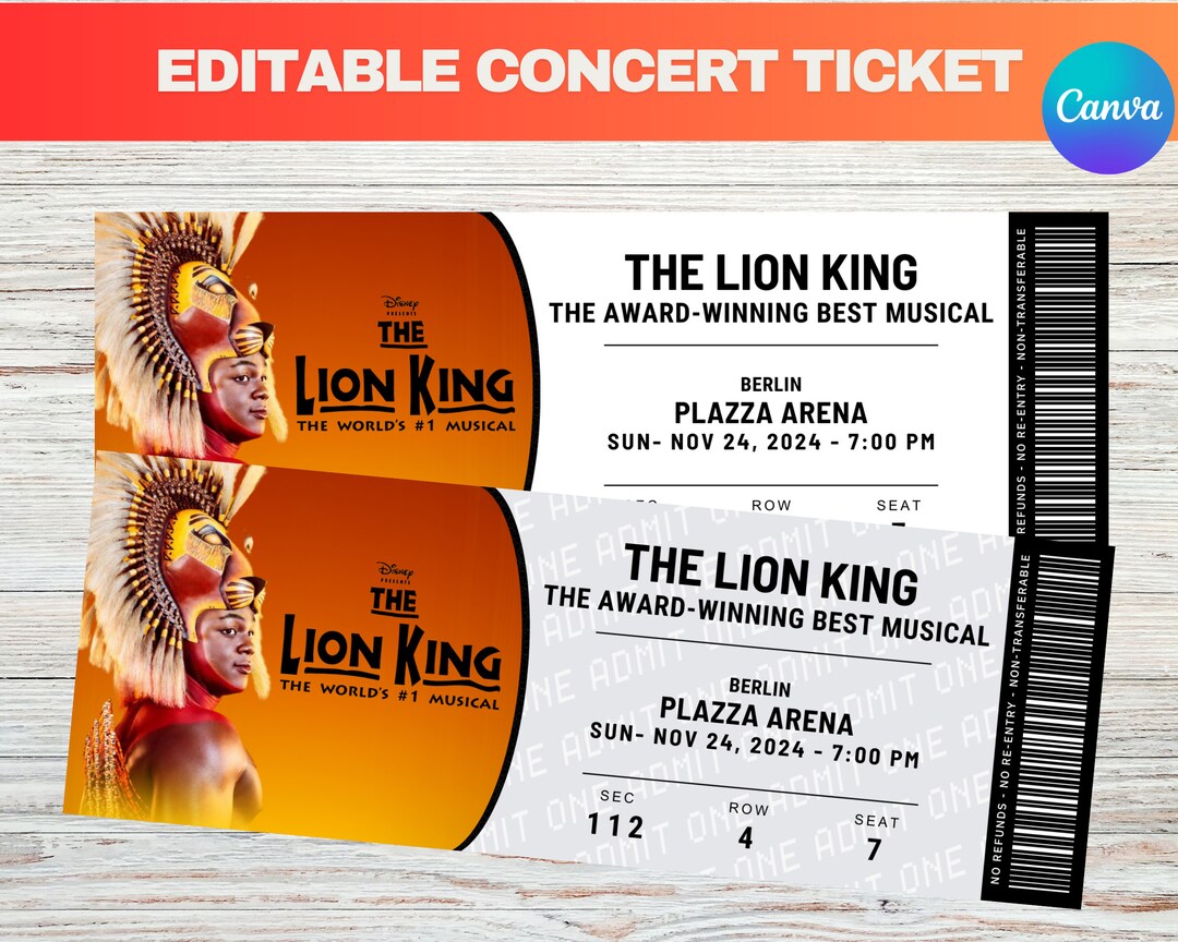 Printable Lion King Broadway Musical Surprise Ticket, Lion King Musical ...