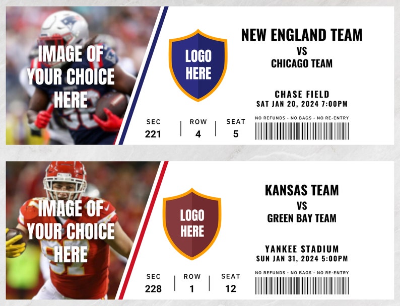 Custom Football Ticket NFL Tickets Baseball Basketball Hockey Ticket ...