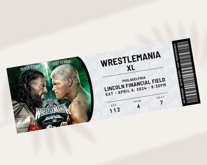 4 in 1 Printable WWE Wrestlemania XL 40 Ticket, Editable Keepsake ...