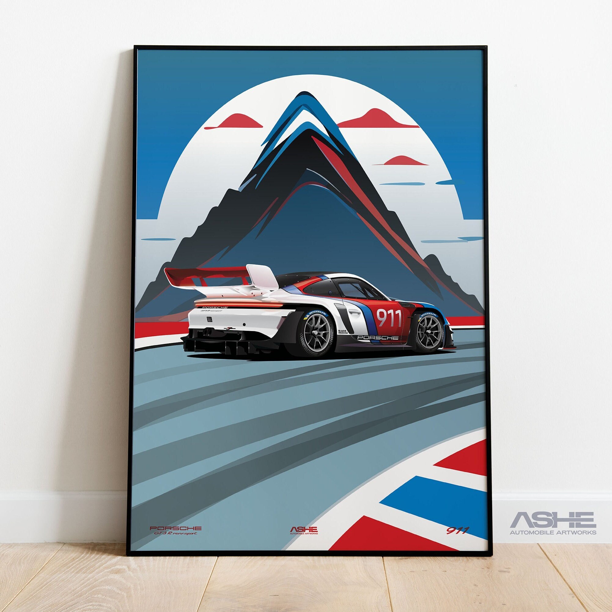 Porsche 911 GT3 R Rennsport Digital Car Poster, Illustration, Digital ...