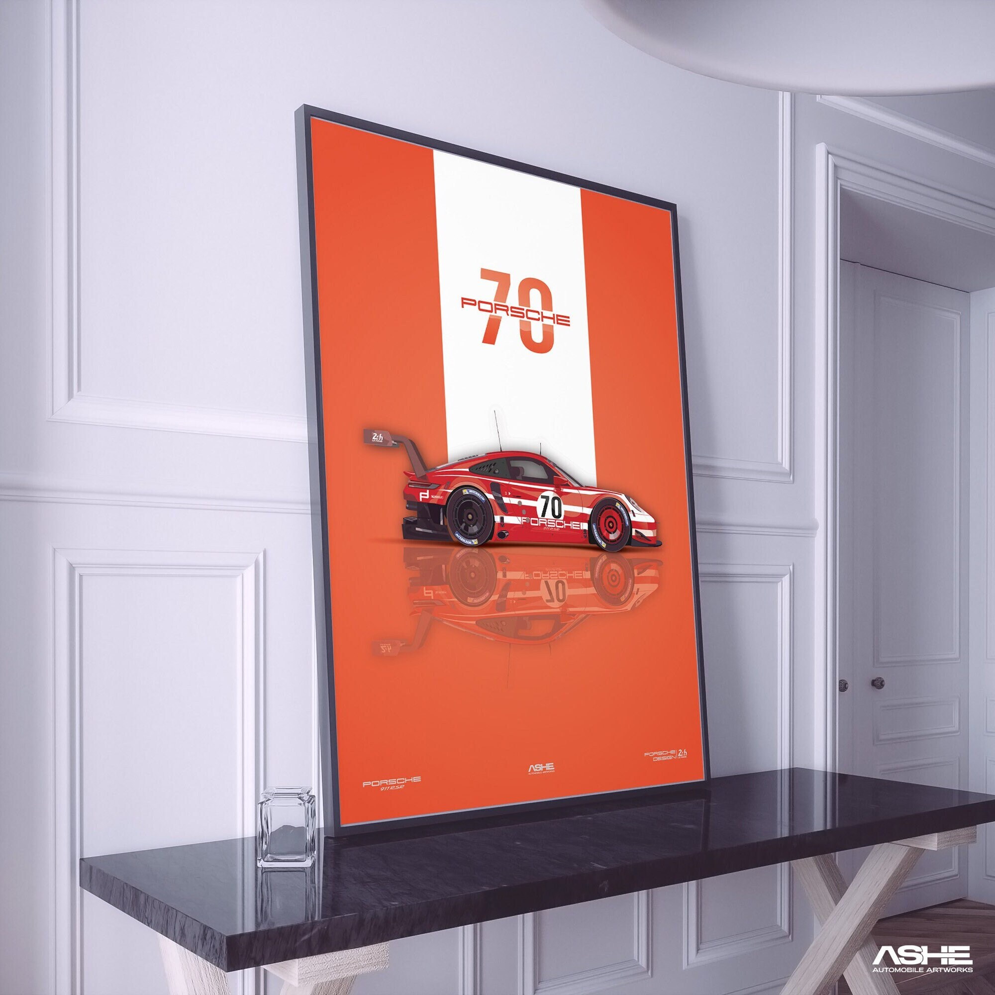 Porsche 911 RSR Lemans Digital Car Poster, Illustration, Digital ...