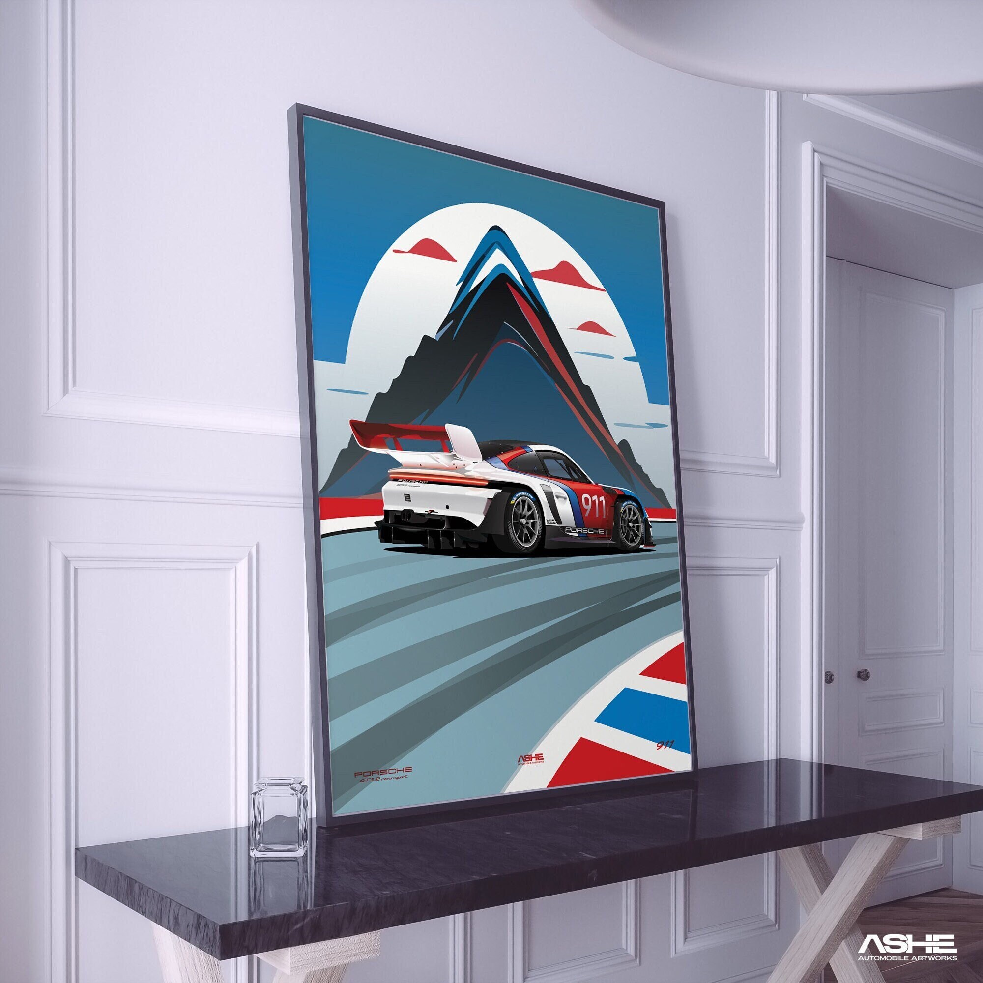 Porsche 911 GT3 R Rennsport Digital Car Poster, Illustration, Digital ...