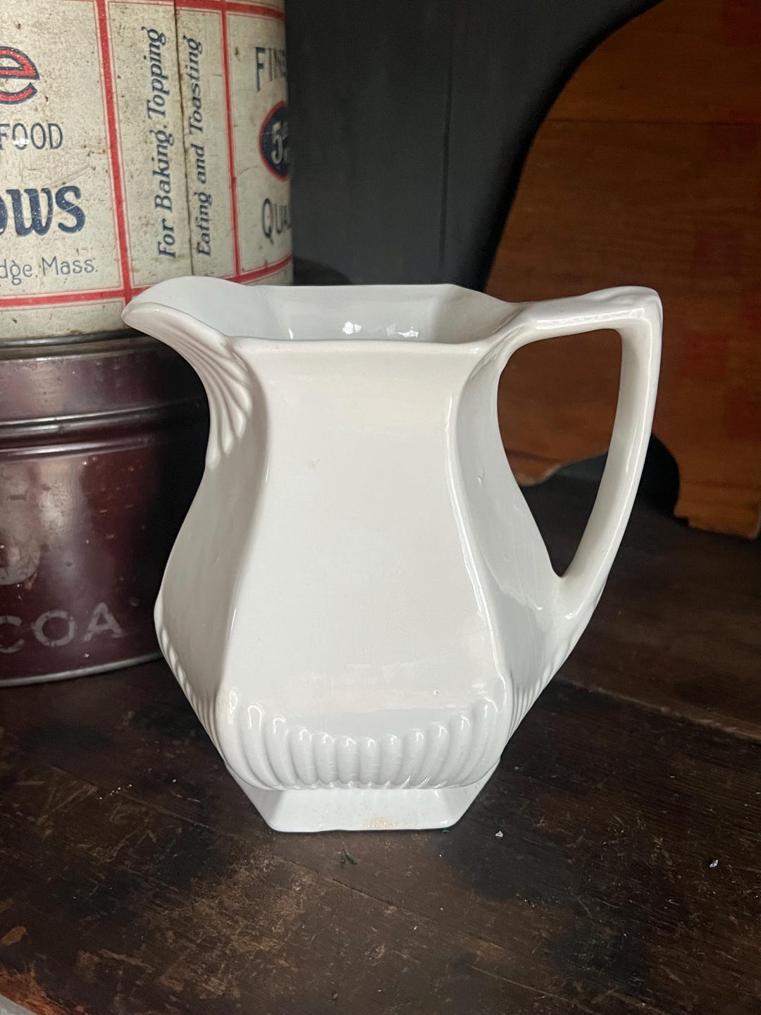 Vintage WM Adams & Sons White Crazed Ironstone Pitcher - 6" - Farmhouse ...