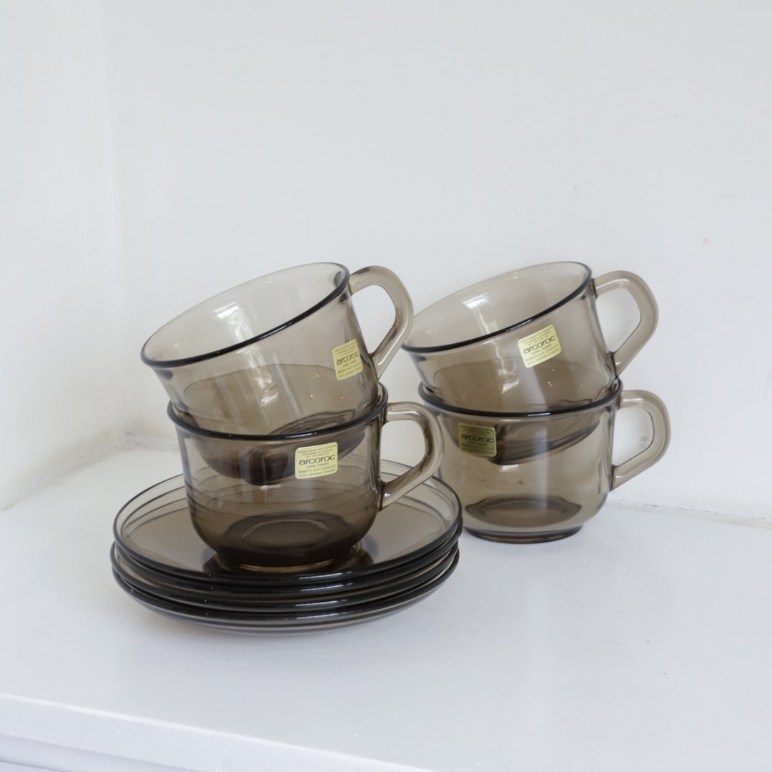 Set of 4 Fume Arcoroc Cups and Saucers - Etsy