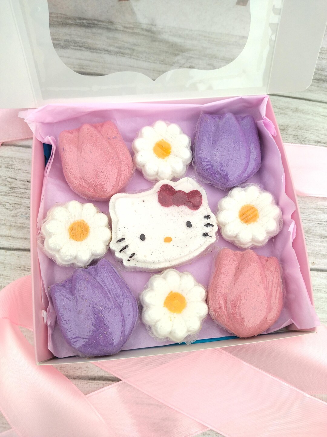Kids Bath Bomb Gift Set | Cute Cat & Flower Bath Bombs | Handmade ...