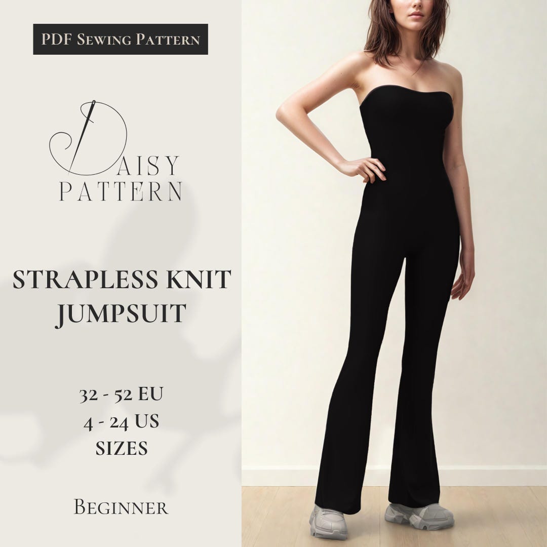 Strapless Knit Jumpsuit Sewing Pattern PDF | Wide Leg Summer Outfit DIY ...
