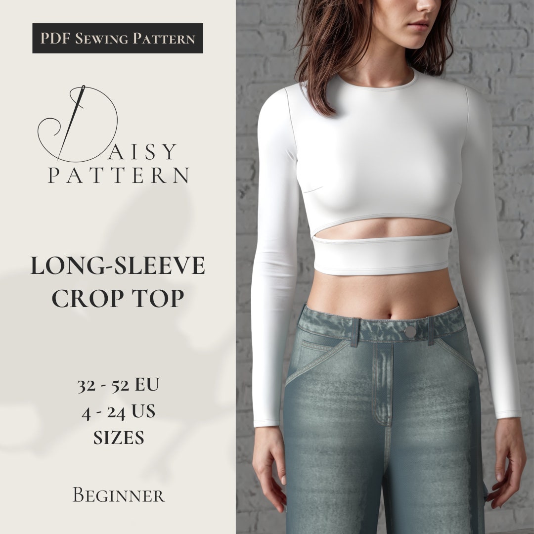 DIY Long-sleeve Crop Top Sewing Pattern PDF - Sizes 32-52 Eu / 4-24 Us ...