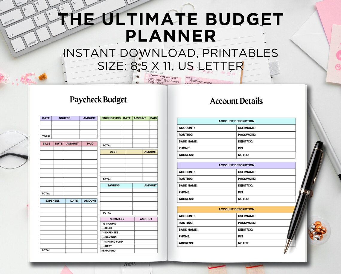 Budget Planner Printable, Digital Download Finance Tracker, to Do List ...