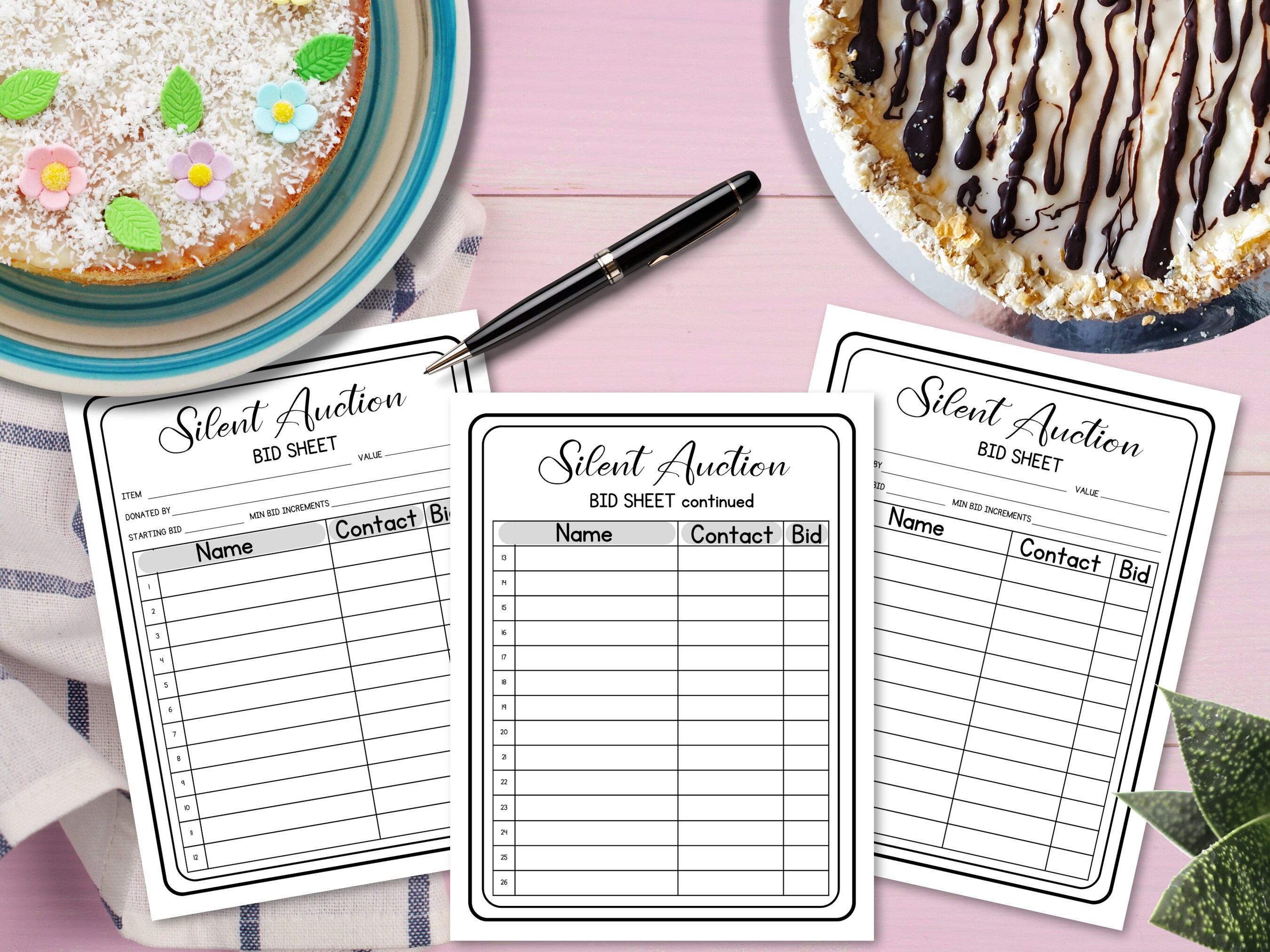 Printable Silent Auction Bid Sheet, Silent Auction Sign up Sheet ...